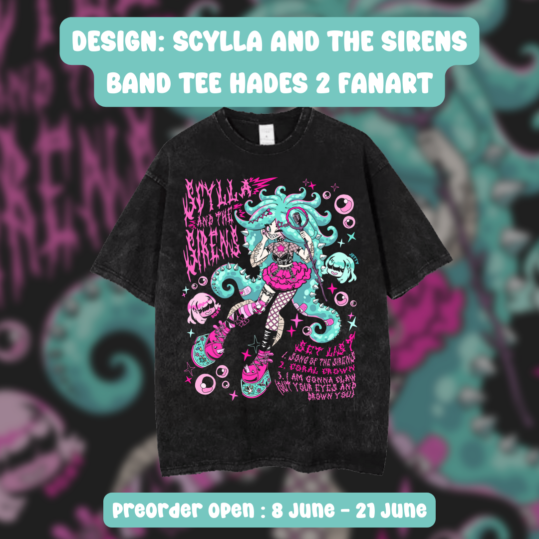 Scylla and The Sirens Band Tshirt (Hades 2 FANART) – franticcreativity